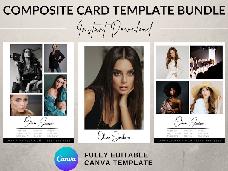 COMP CARD TEMPLATE Bundle | Instant Download | Model Comp Card Template, Modeling Comp Card ...