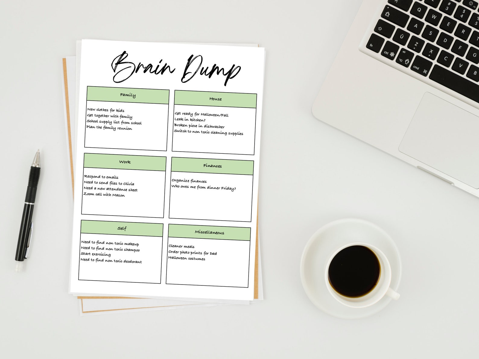 BRAIN DUMP PRINTABLE Template | Thought Organizer, Excel Tempate, Word ...