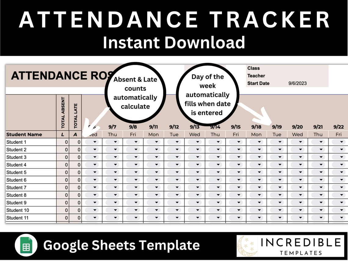 Attendance Sheet Template | Google Sheets, Excel Template, Printable ...