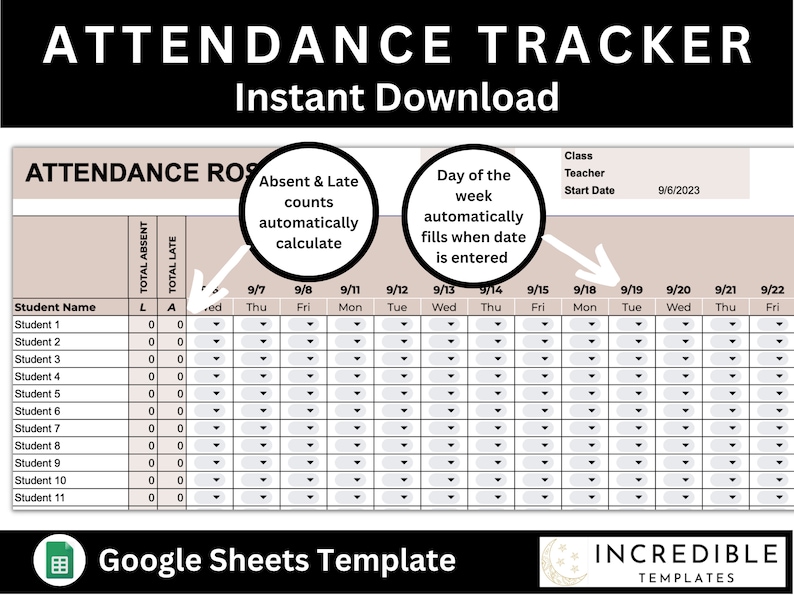 Attendance Sheet Template | Google Sheets, Excel Template, Printable ...
