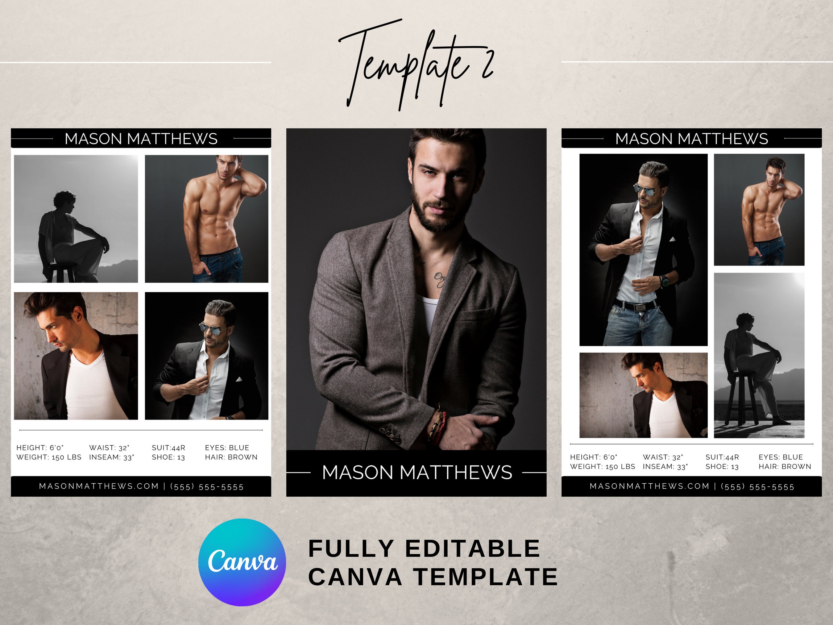 COMP CARD TEMPLATE Bundle | Instant Download | Model Comp Card Template ...
