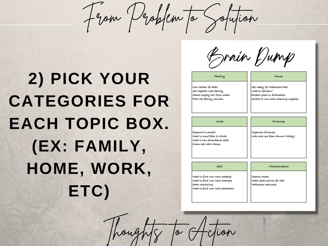BRAIN DUMP PRINTABLE Template Thought Organizer, Excel Tempate, Word ...