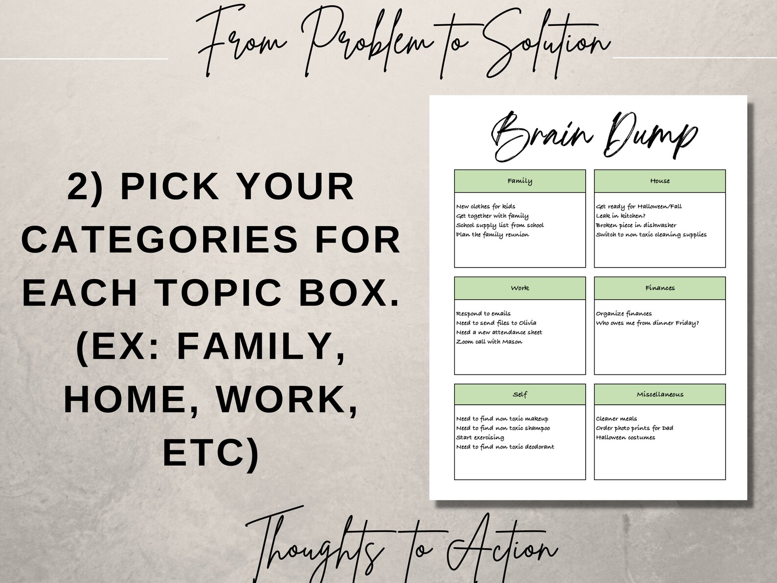BRAIN DUMP PRINTABLE Template | Thought Organizer, Excel Tempate, Word ...