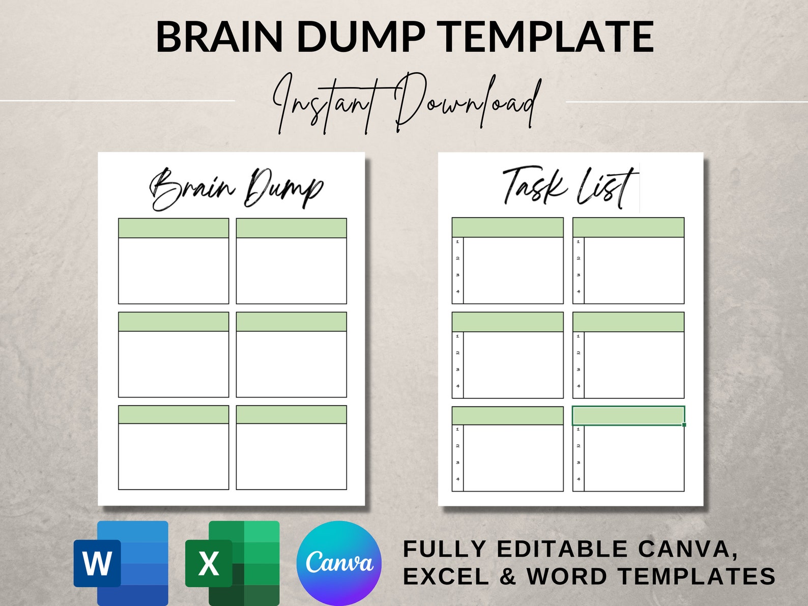 BRAIN DUMP PRINTABLE Template | Thought Organizer, Excel Tempate, Word Template, Canva Template ...