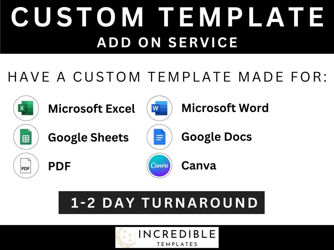 Add on Service: CUSTOM TEMPLATE | Excel, Google Sheets, Printable Pdfs ...
