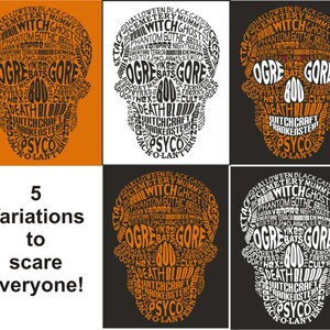 Spooky Skull Image Using Words Set of (5) Two per Sheet (10 Images ...