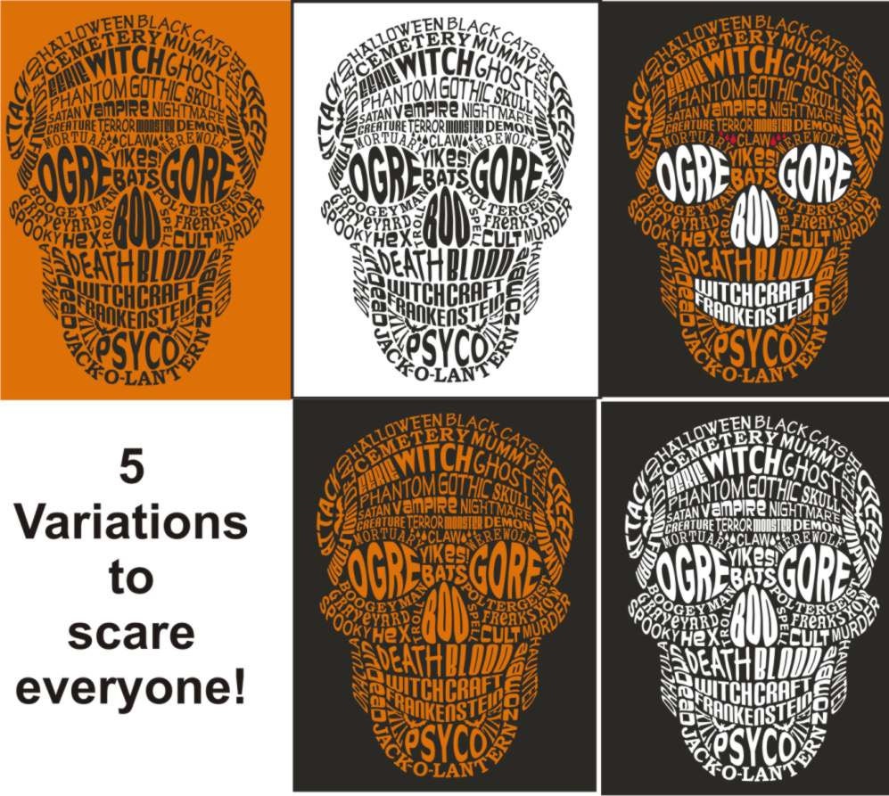 Spooky Skull Image Using Words Set of (5) Two per Sheet (10 Images ...
