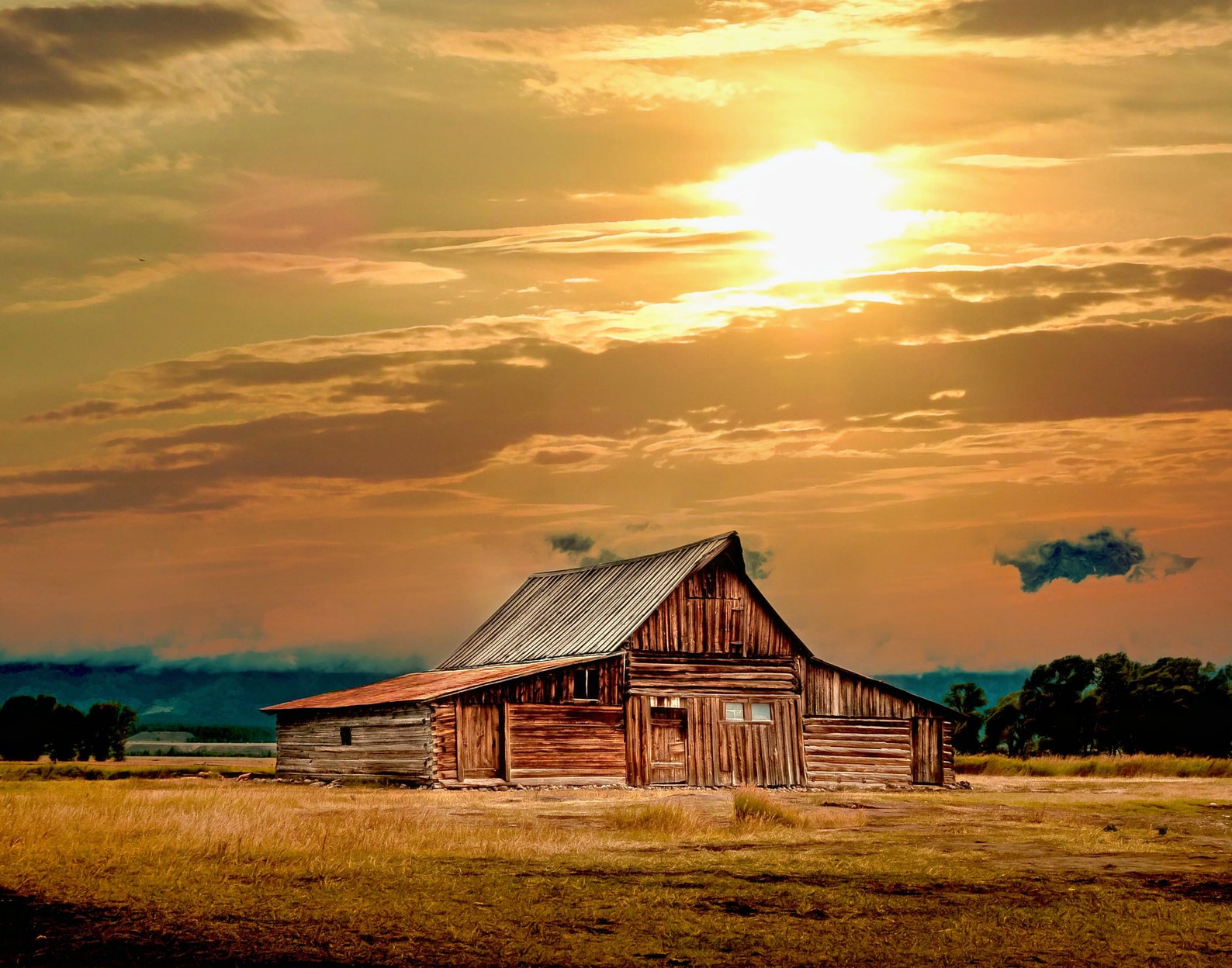 Rustic Barn With Sunset Sky -downloadable Print - Etsy