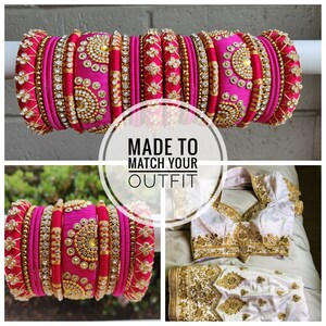 Indian Bridal Designer Handmade Bangles Pearl Ivory White & Gold Set of 26 Silk Thread Bridal ...