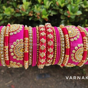 Indian Bridal Designer Handmade Bangles Pearl Ivory White & Gold Set of 26 Silk Thread Bridal ...