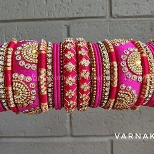 Indian Bridal Designer Handmade Bangles Pearl Ivory White & Gold Set of 26 Silk Thread Bridal ...