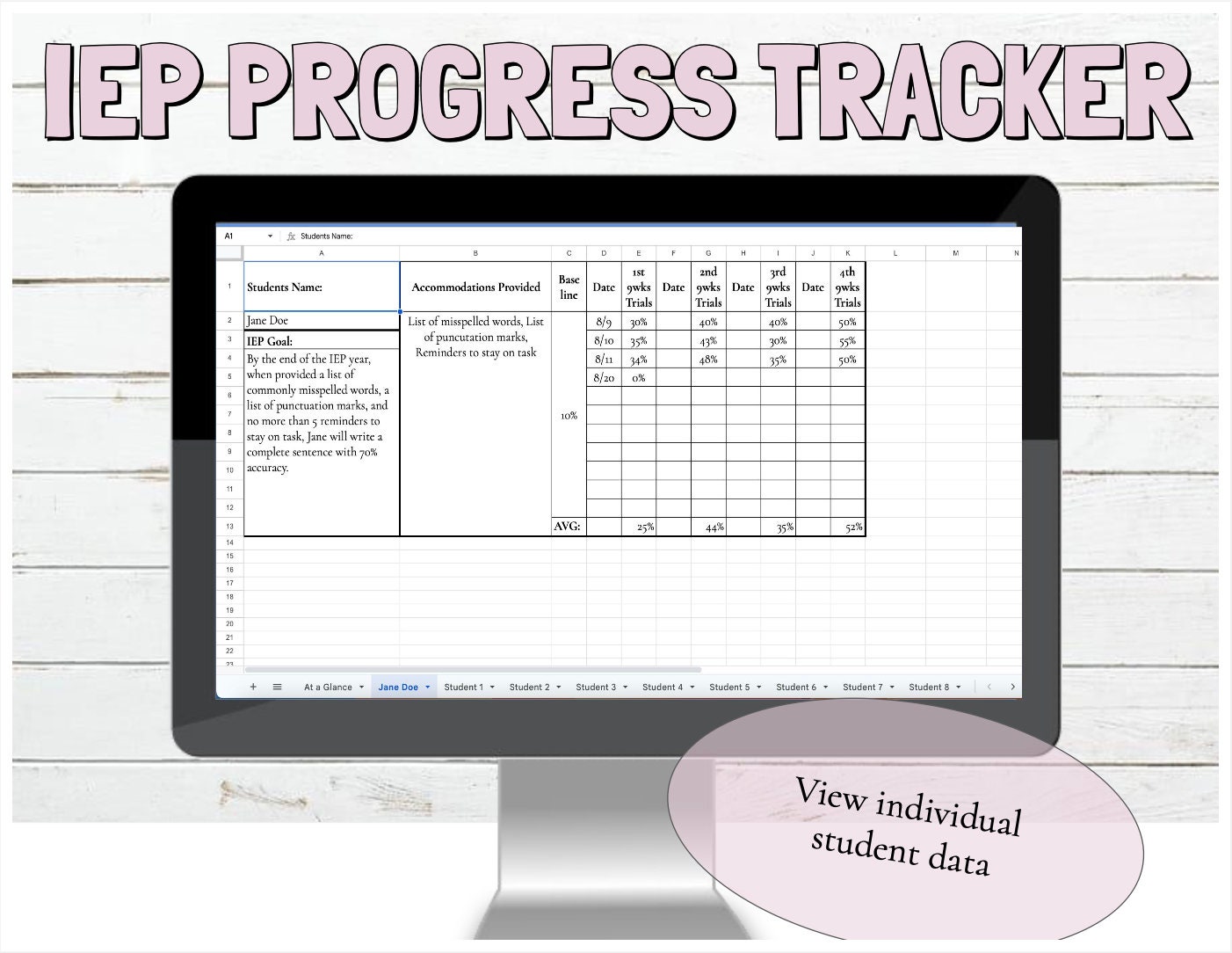 9 Weeks IEP Progress Tracker and Data Collection File - Etsy