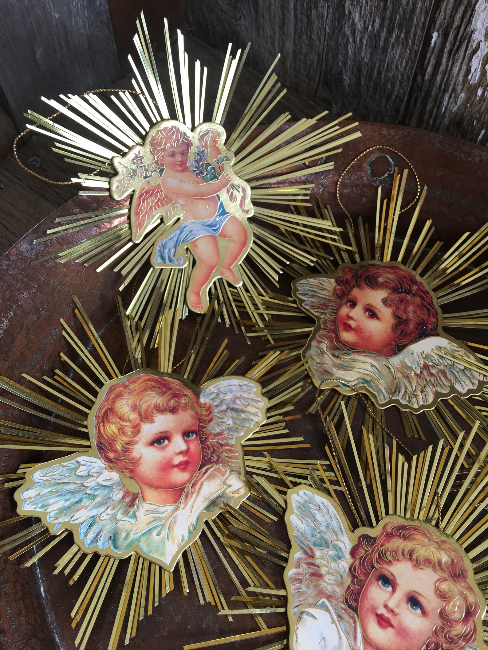 Set of 5 Vintage Cardboard Angel Ornaments With Gold Starburst | Etsy