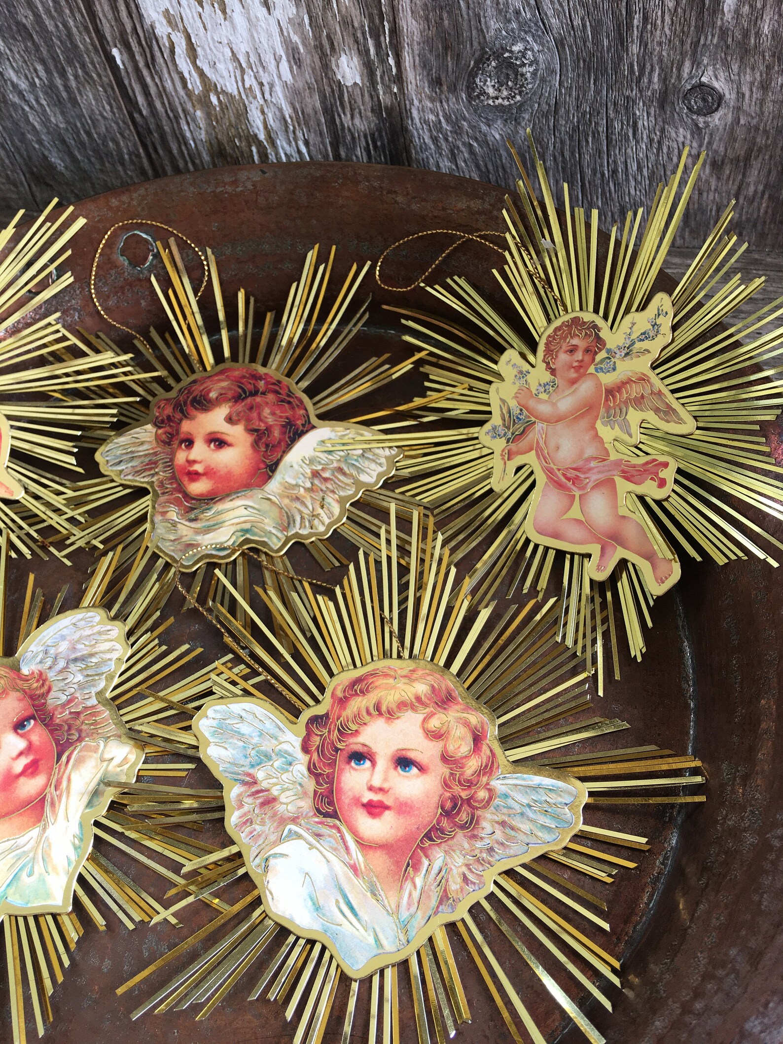 Set of 5 Vintage Cardboard Angel Ornaments With Gold Starburst | Etsy