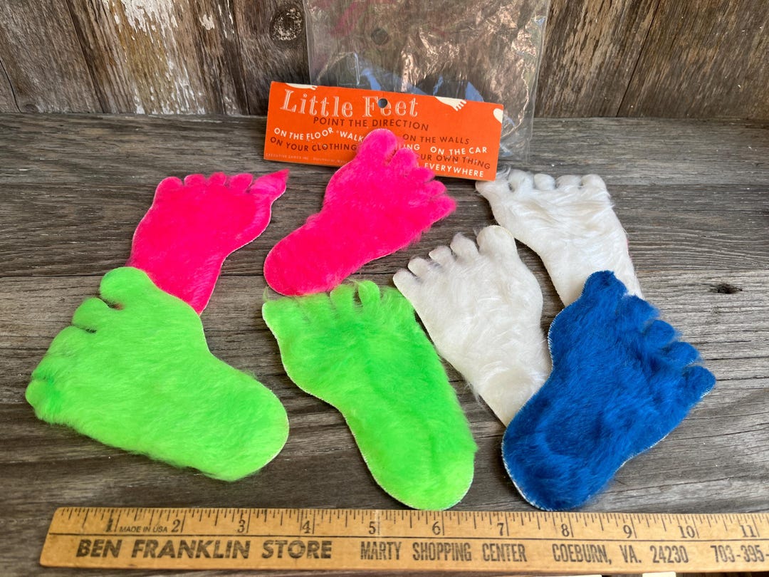 Vintage 1970's Little Feetstik on Plush Footprints, Fuzzy Feet Stickers ...