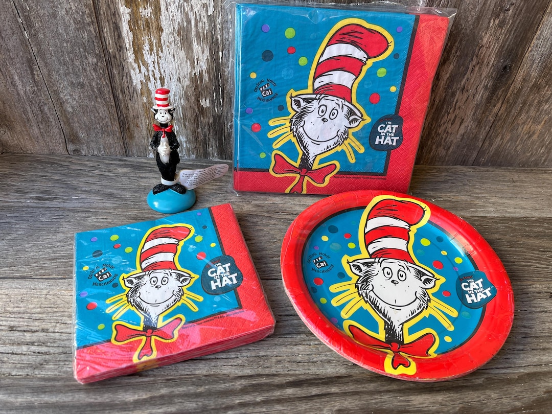 Vintage Dr. Seuss Cat in the Hat Paper Plates, Napkins, Figurine, Party ...