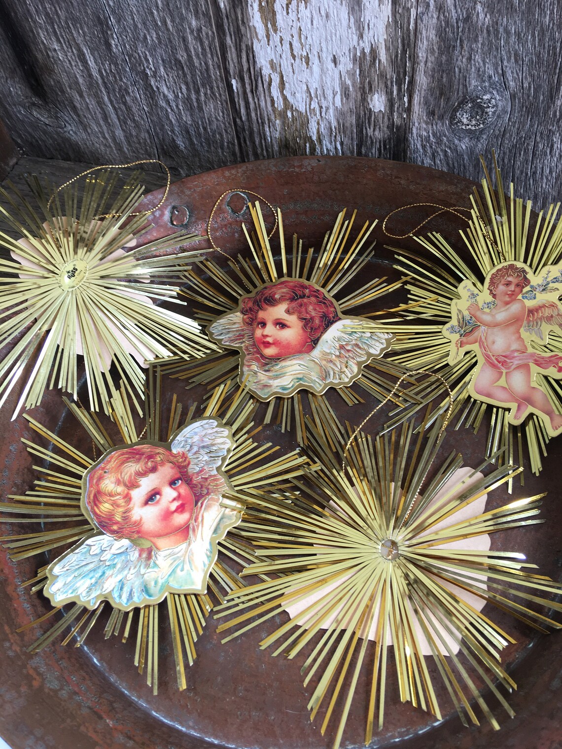 Set of 5 Vintage Cardboard Angel Ornaments With Gold Starburst | Etsy