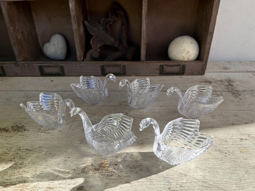 6 Vintage Hard Plastic Clear Swan Nut Cups, Treat Cups, Wedding Favors ...
