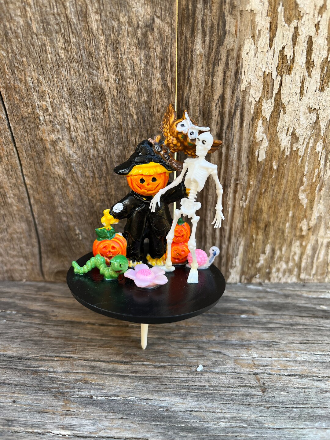 Vintage Halloween Cake Topper, Cake Pick / Skeleton / Scarecrow / Owl ...