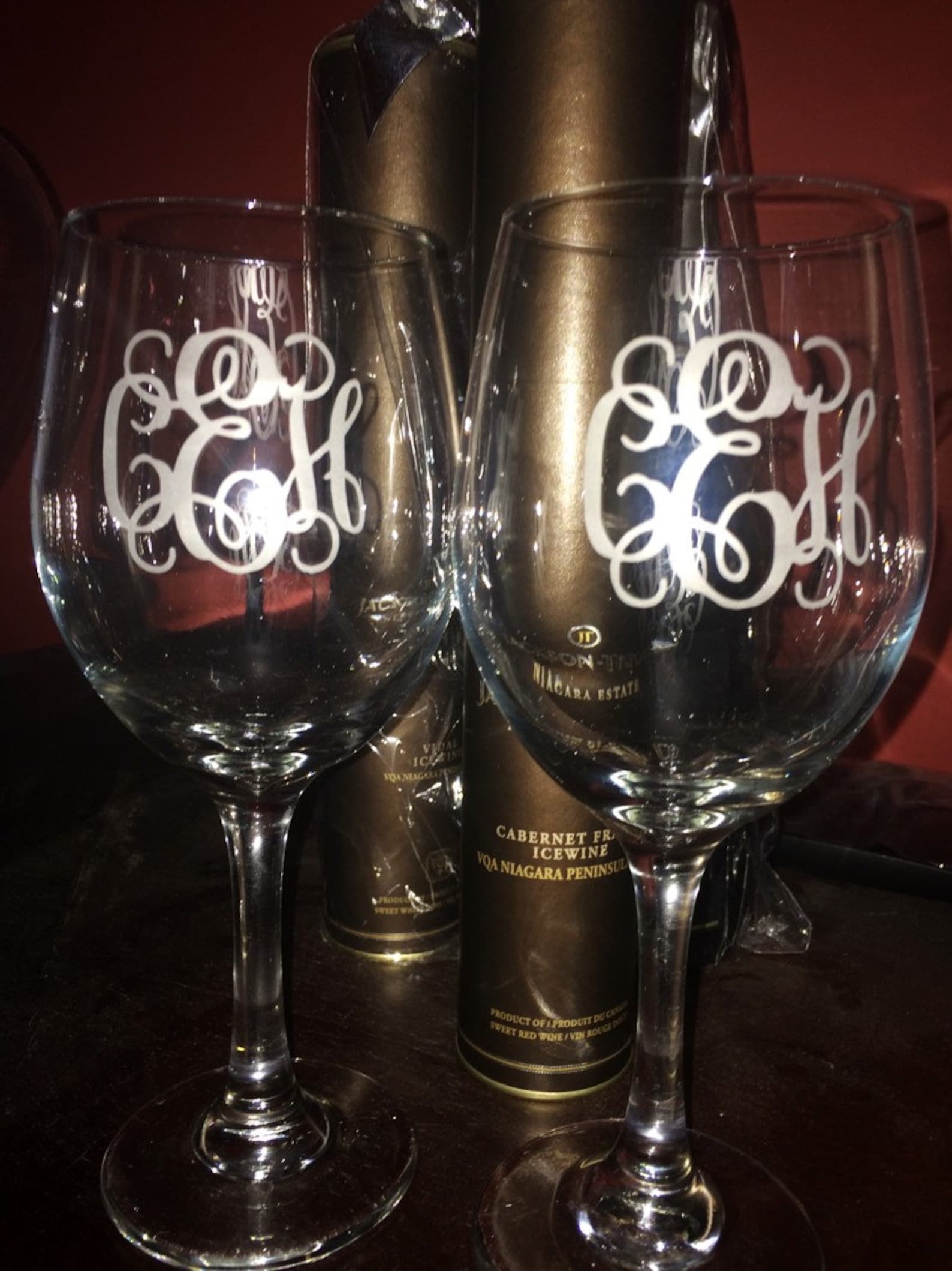 Etched Monogram Wine Glasses - Etsy