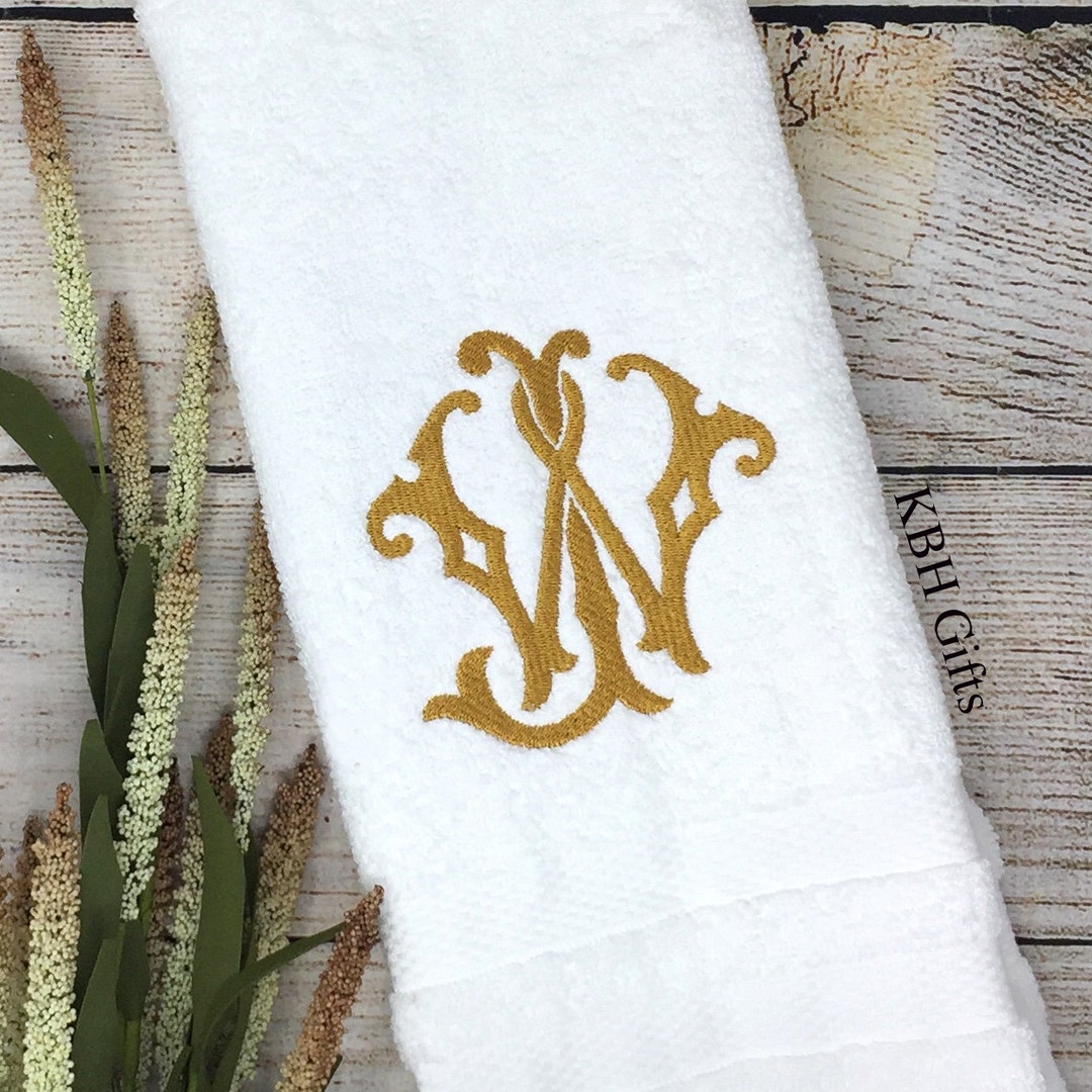SHIPS FAST!!! Monogrammed Hand Towel Interlocking Monogram - Etsy