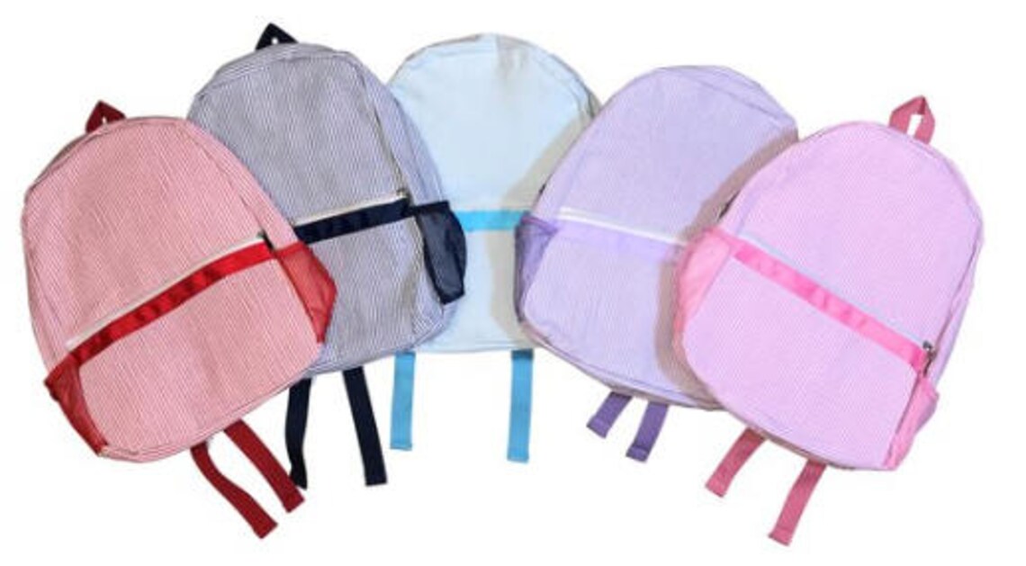 Embroidered Seersucker Backpack | Etsy