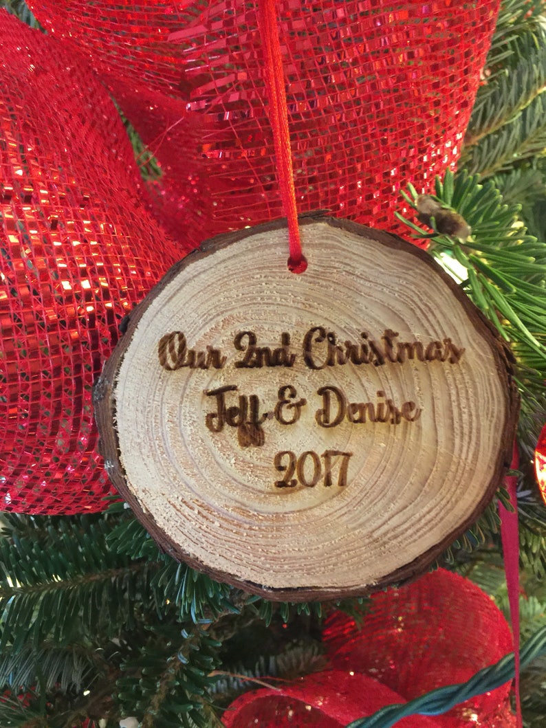 Personalized First Christmas Laser Engraved Tree Slice | Etsy