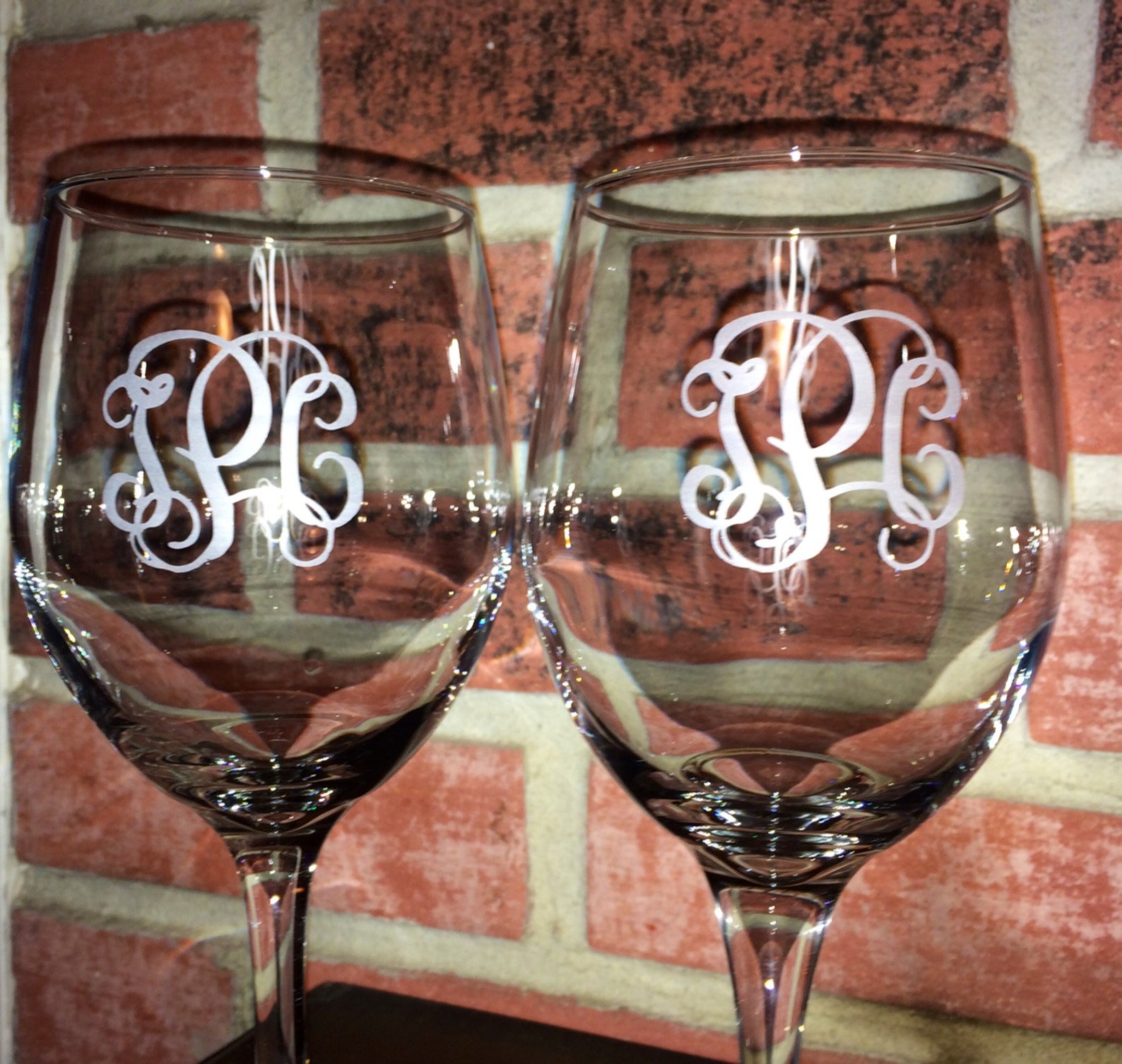 Etched Monogram Wine Glasses - Etsy