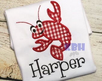 Embroidered Crawfish or Lobster Bib Shirt | Etsy