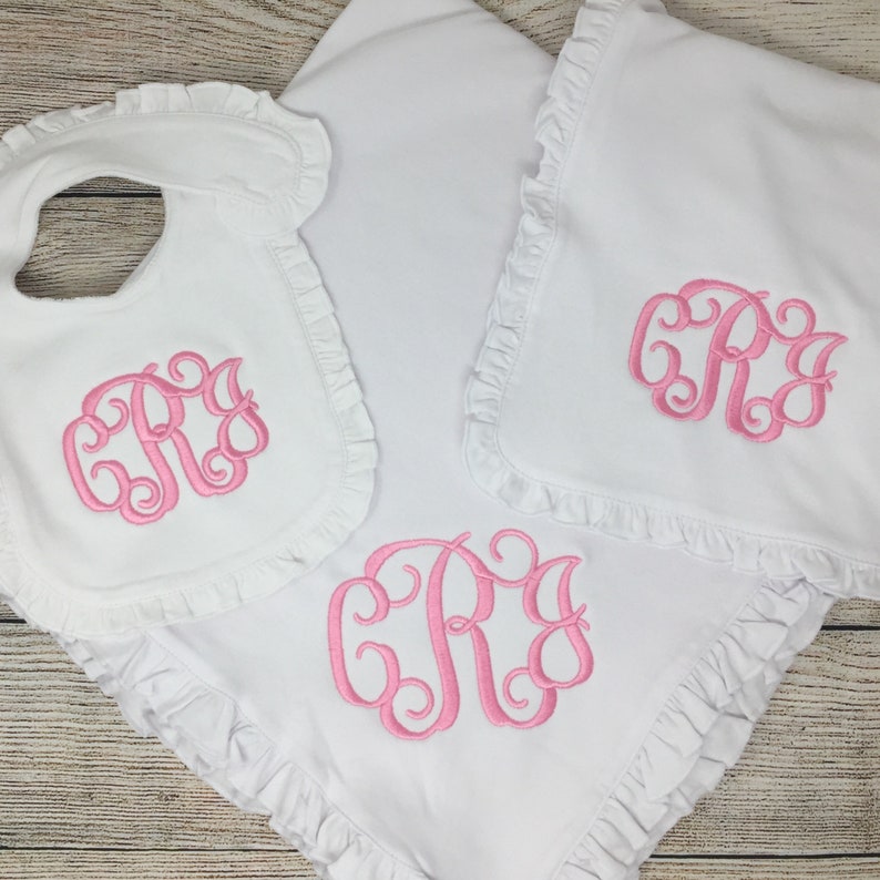 Embroidered Baby Set Monogrammed Gown Hat Blanket - Etsy