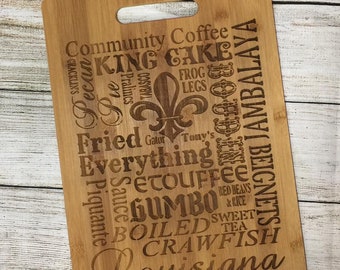 Louisiana Cutting Board Landmarks and Destinations State Shaped ...