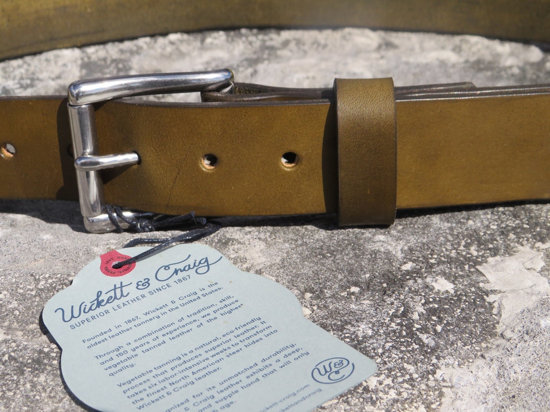 1 1/2 Wickett and Craig Olive Green Harness Leather Belt, Casual Belt ...