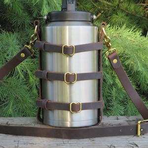 Adjustable Full Grain Leather Water Bottle Carrier With Shoulder Strap ...