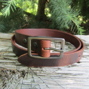 1 Inch Wide Leather Belt, Full Grain Brown Leather Belt, Narrow Leather ...