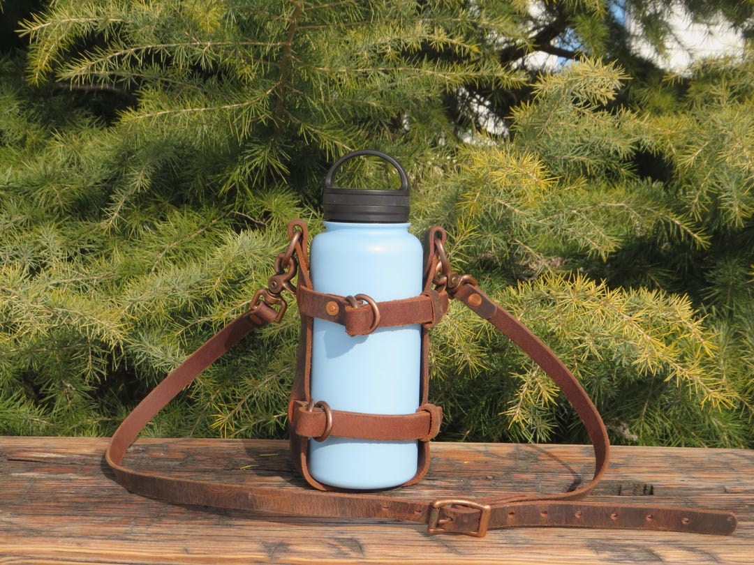 Ships Todayadjustable Leather Water Bottle Carrier W/ Shoulder Strap ...