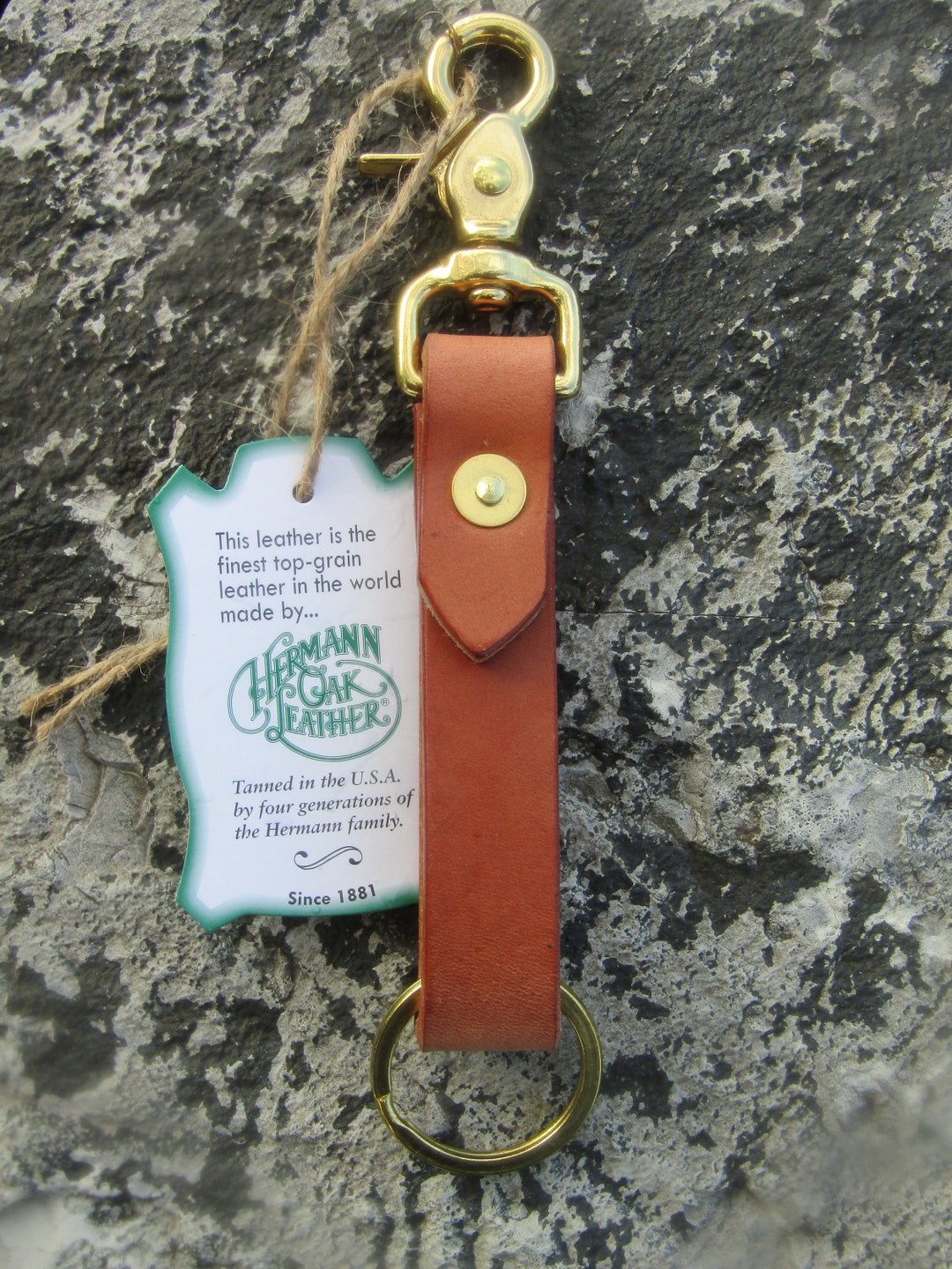 Handmade Hermann Oak Harness Leather Keychain Solid Brass Key Ring and ...