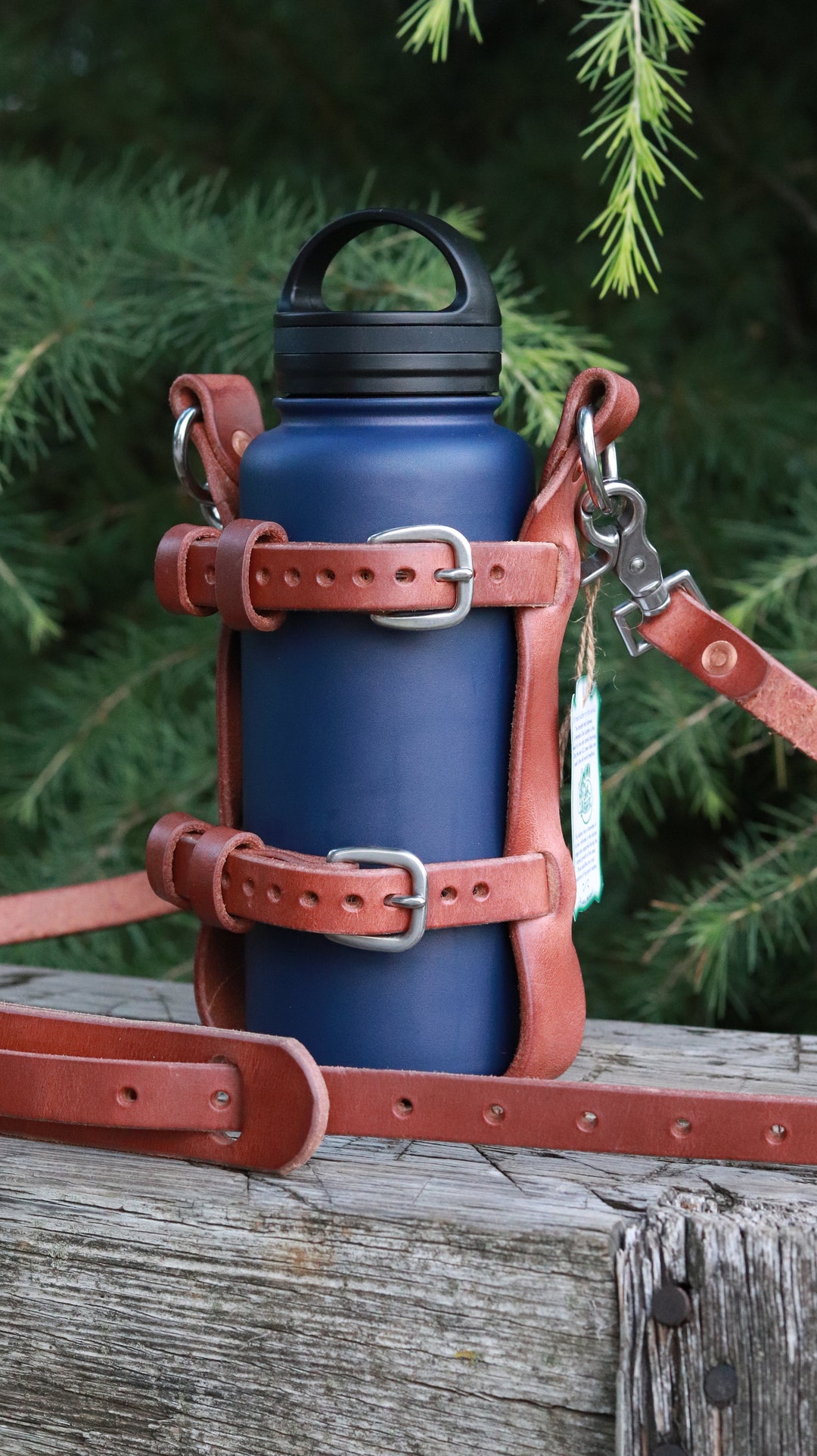 Ships Today Adjustable Hermann Oak Harness Leather Water Bottle Carrier ...