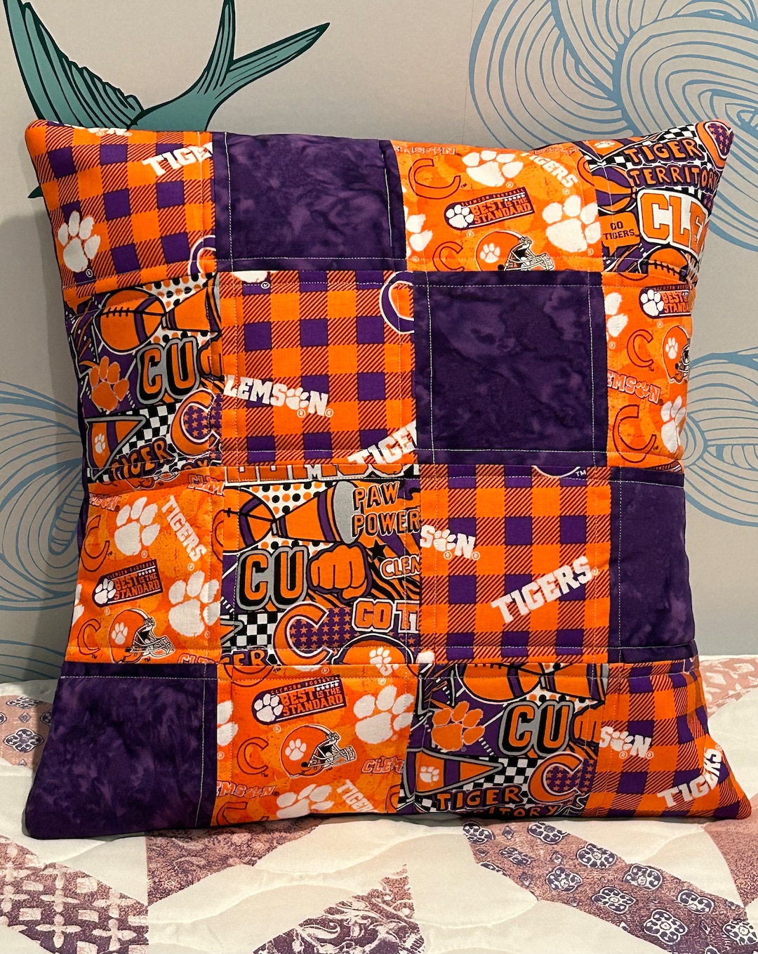 Handmade Clemson University Quilted Pillow Cover. - Etsy