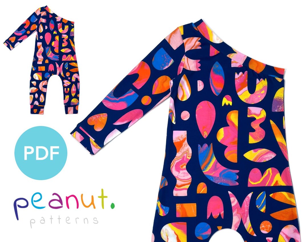 One Shoulder Long Sleeve Knit Pant Romper PDF Sewing Pattern • Baby ...