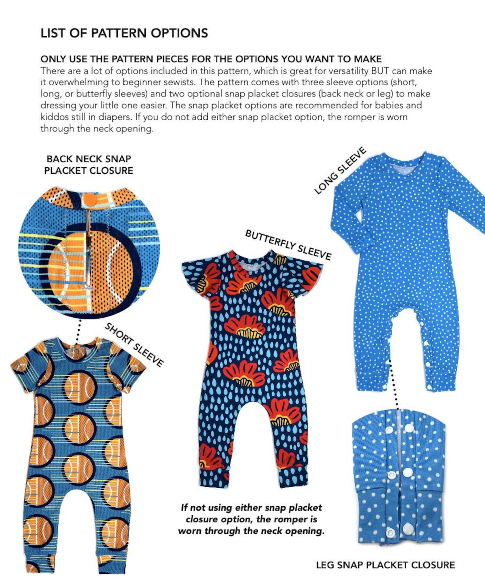 Long Sleeved Knit Pant Romper Snap Placket PDF Sewing Pattern • Baby ...