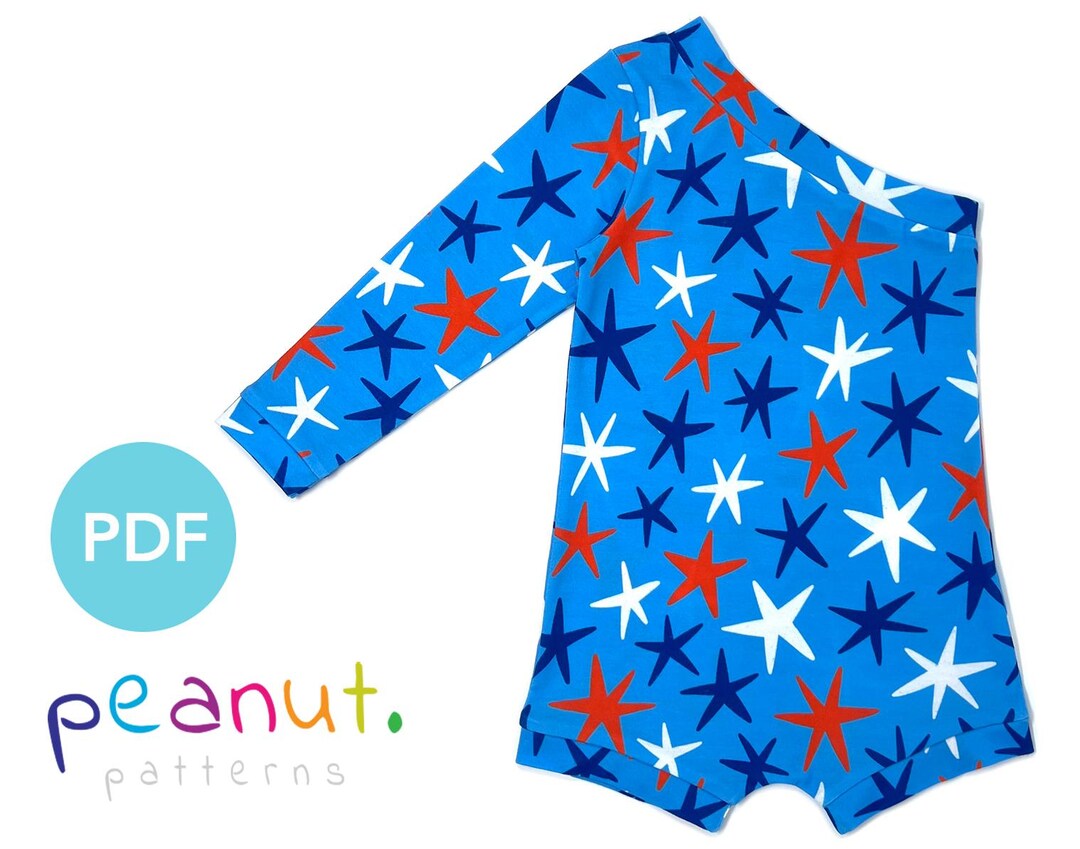 One Shoulder Long Sleeve Shorts Romper Sewing Pattern • PDF Sewing ...