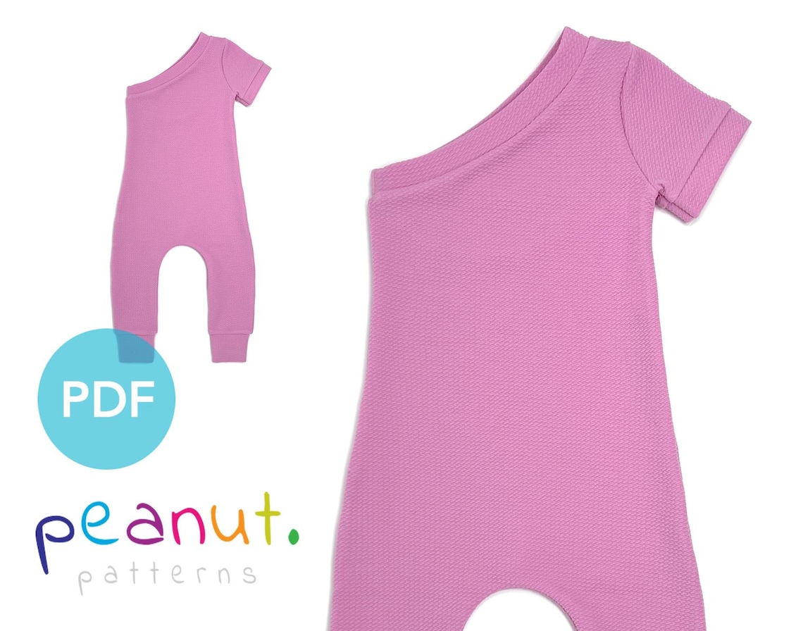 One Shoulder Short Sleeve Knit Pant Romper PDF Sewing Pattern • Baby ...
