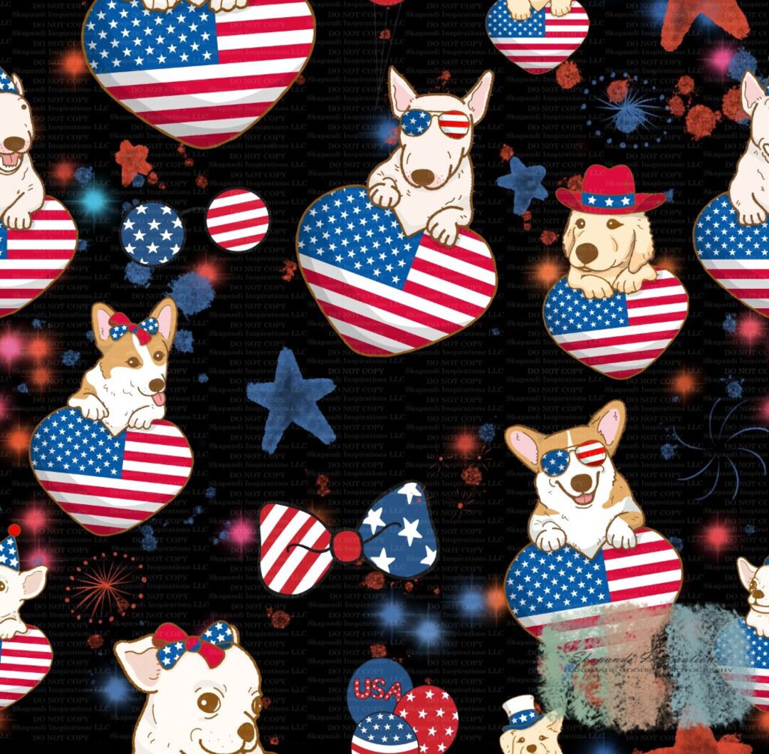 4th of July Dogs - Black Background - Seamless Digital File - Etsy