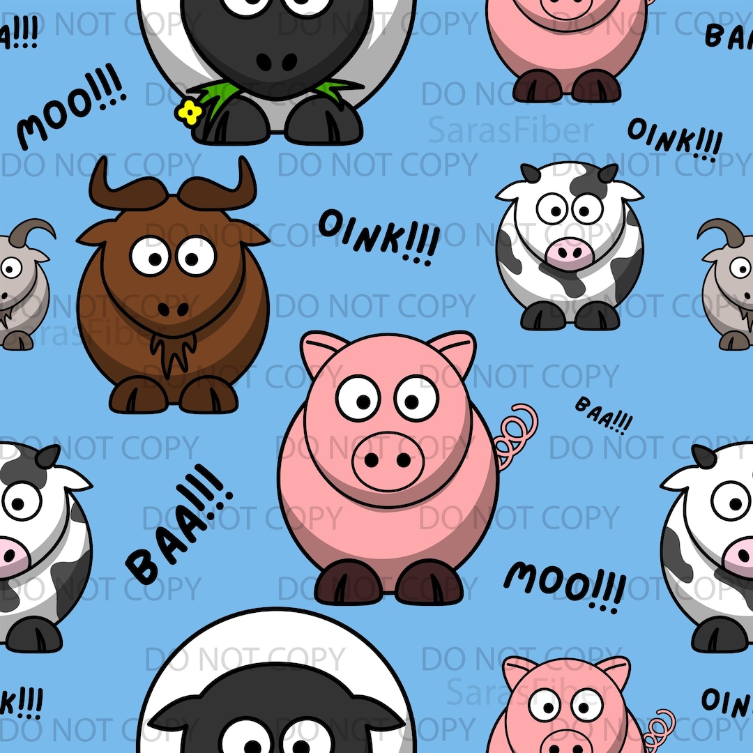 Farm Animals - Blue Background - Seamless Digital File - Etsy