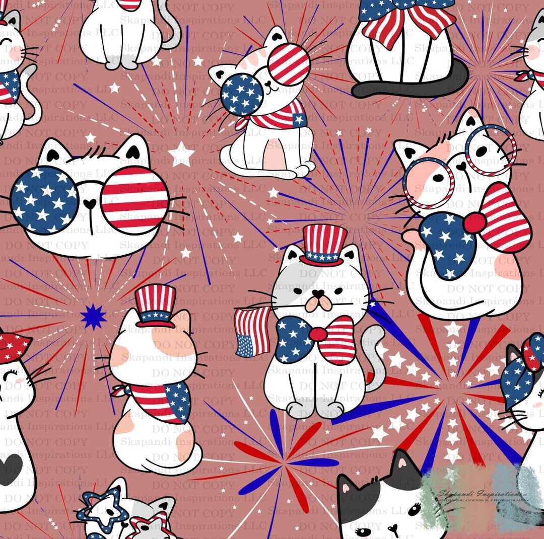 4th of July Cats - Red Background - Seamless Digital File - Etsy
