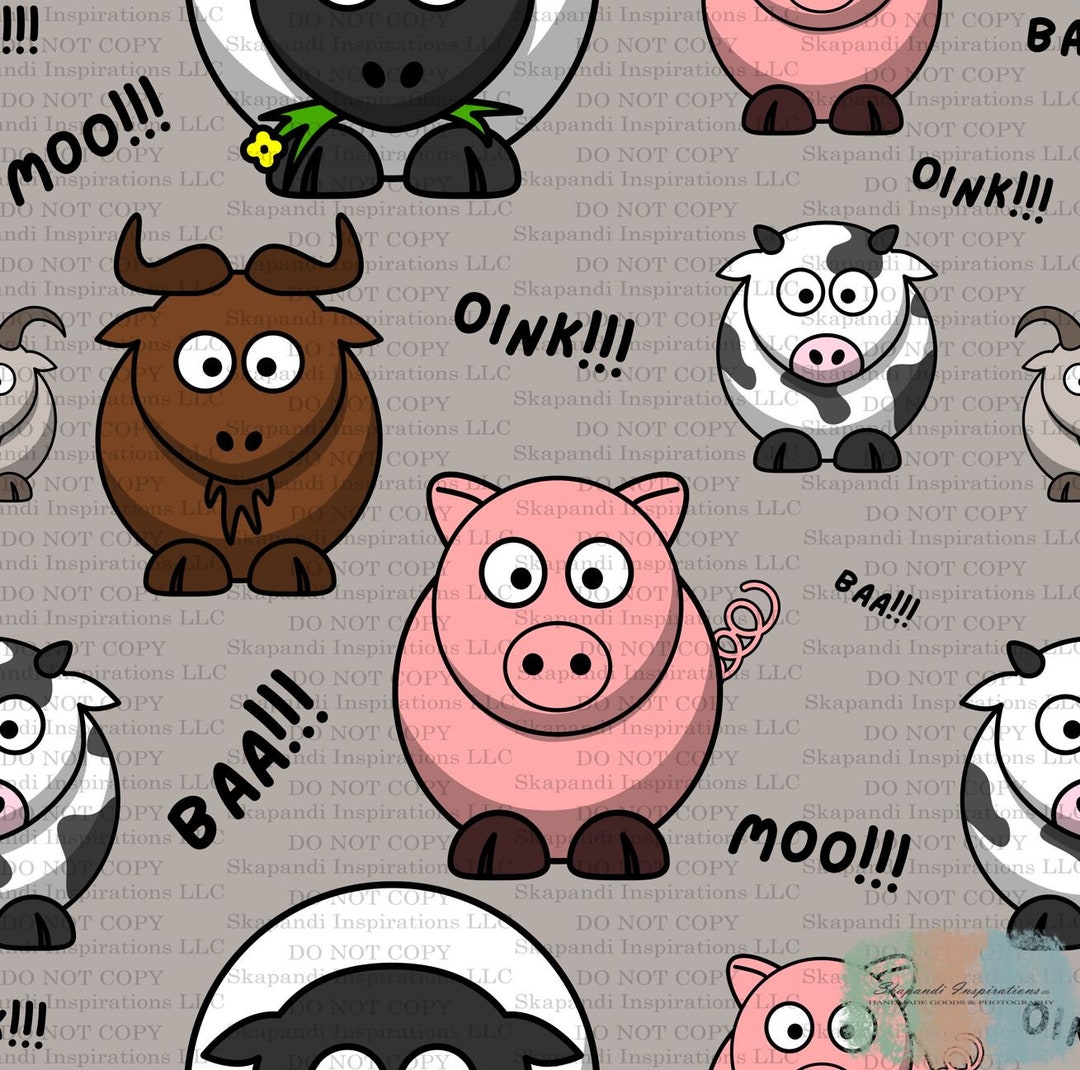 Farm Animals - Gray Background - Seamless Digital File - Etsy