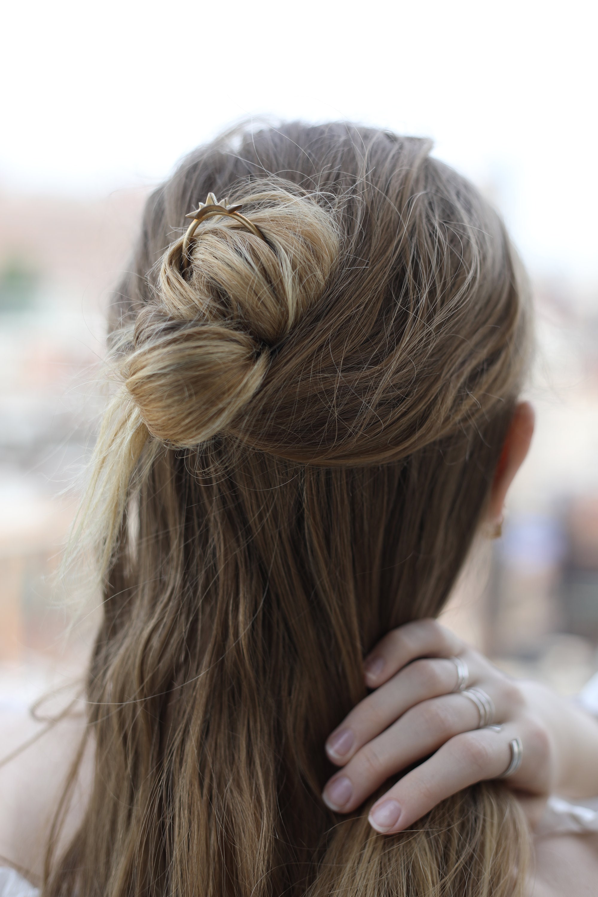 Large Sunburst Hair Pin Solid Brass Hair Pin Etsy