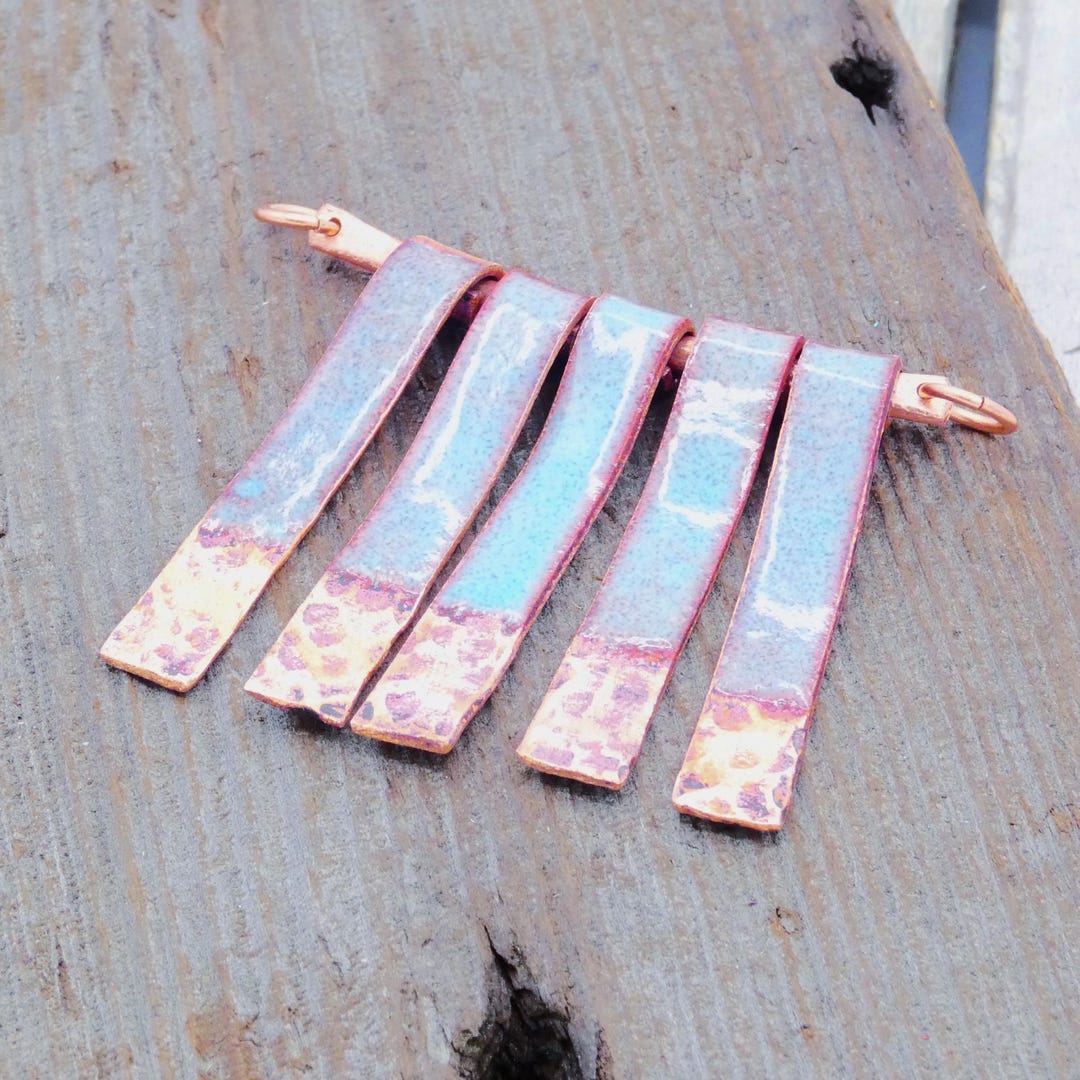 Hammered Copper Fringe Pendant Necklace: Rustic Enamel Artisan Jewelry ...