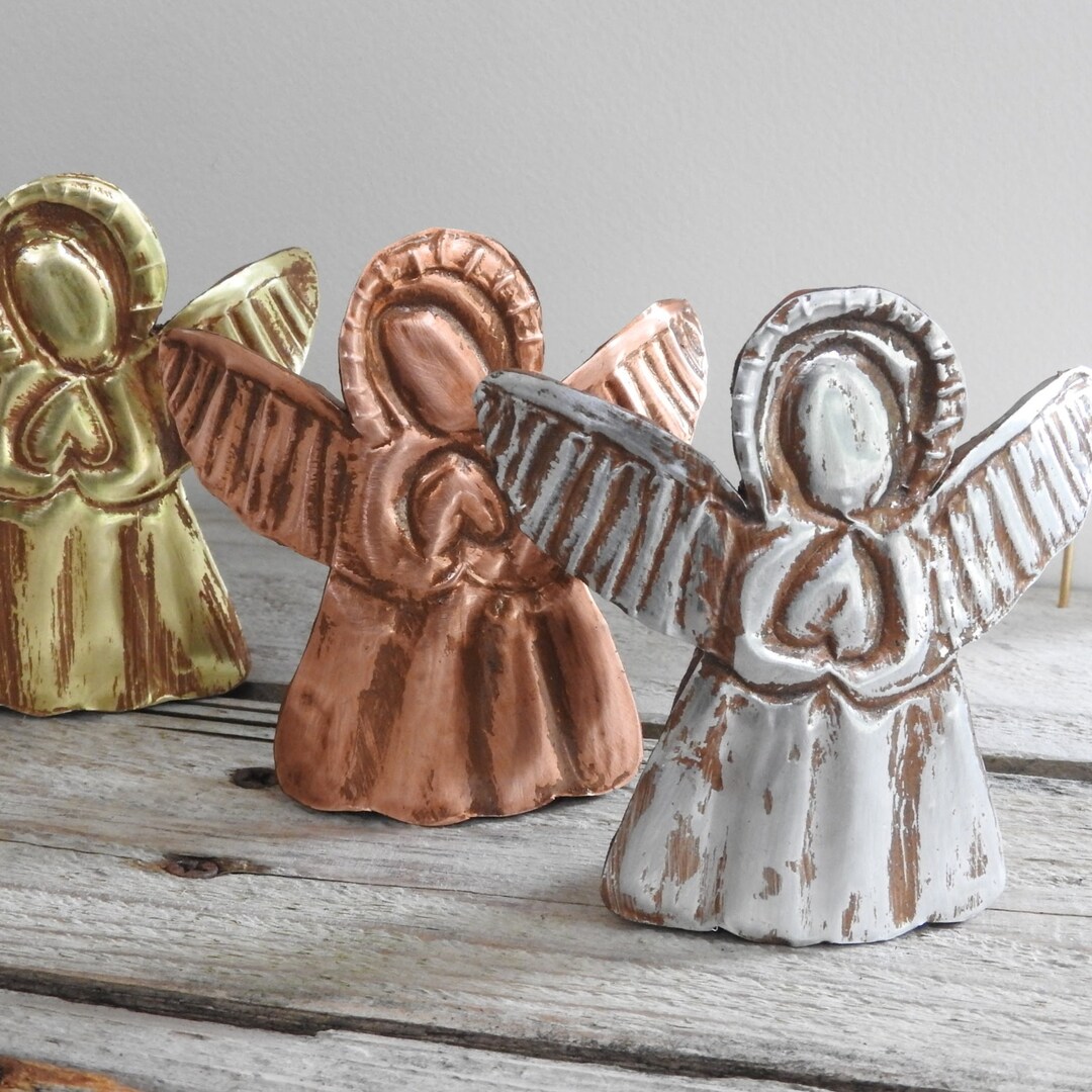 Tri-color Metal Praying Angels, Copper, Aluminum, Brass, Small Standing ...