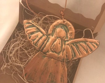 Handcrafted Copper Angel With Heart Ornament - Etsy